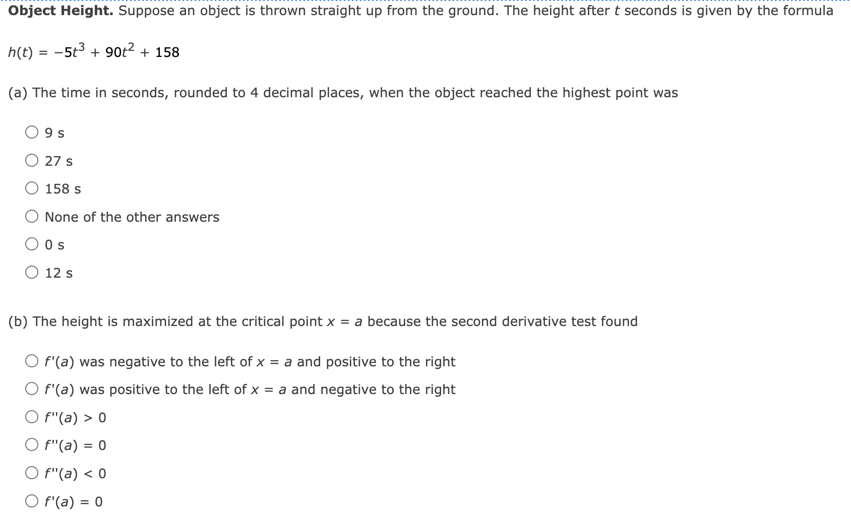 Solved Object Height. Suppose an object is thrown straight | Chegg.com