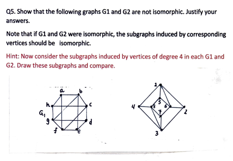 Solved Q5. Show that the following graphs G1 and G2 are not | Chegg.com