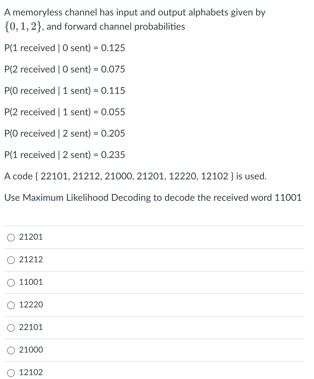 Solved A memoryless channel has input and output alphabets | Chegg.com