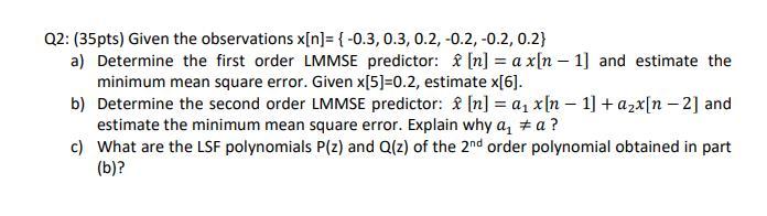 Q2: (35pts) Given the observations | Chegg.com