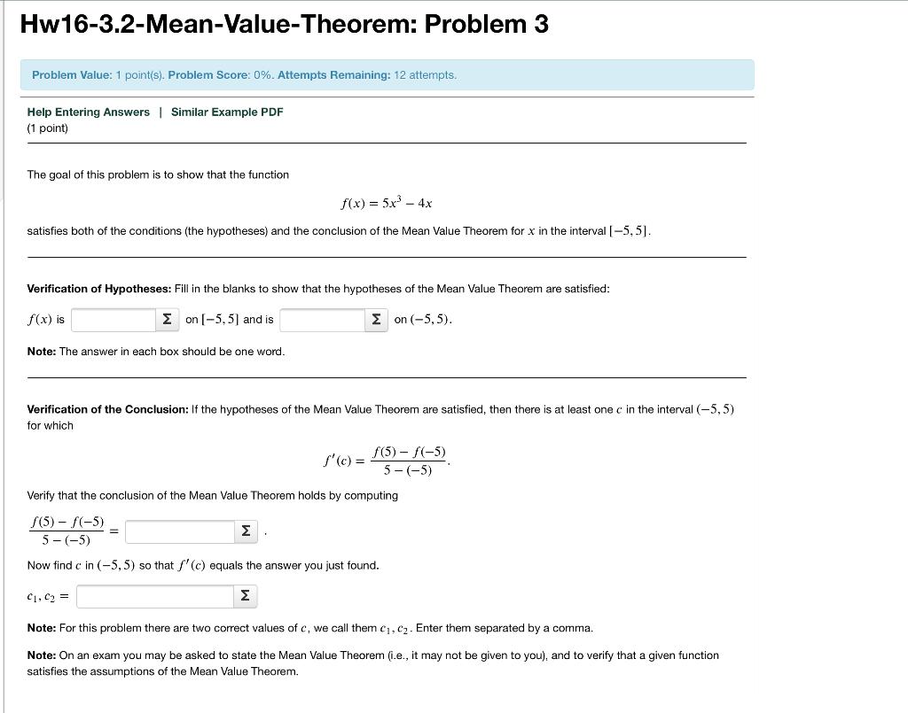 Solved Hw16-3.2-Mean-Value-Theorem: Problem 3 Problem Value: | Chegg.com