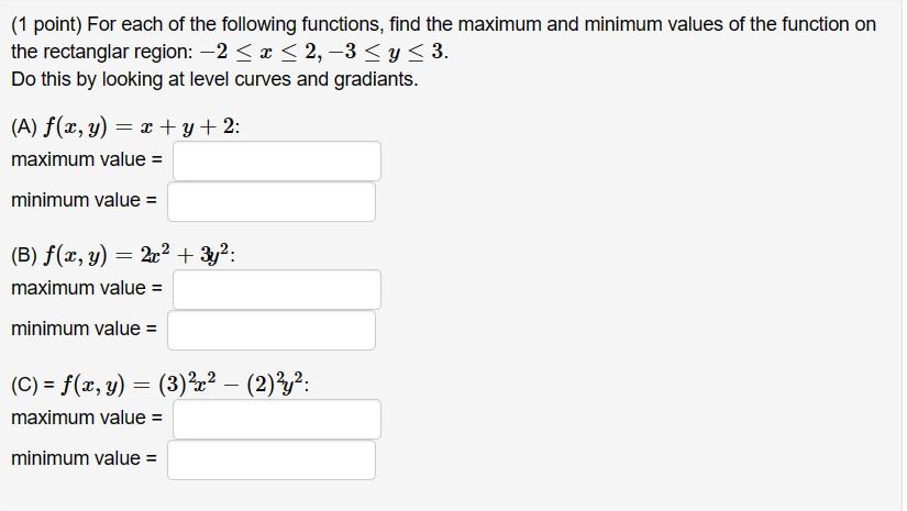 Solved (1 point) For each of the following functions, find | Chegg.com