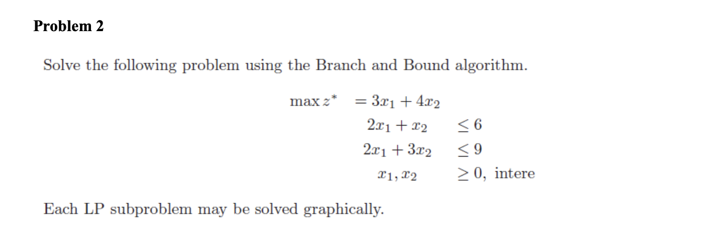 Solved Problem 2solve The Following Problem Using The Branch