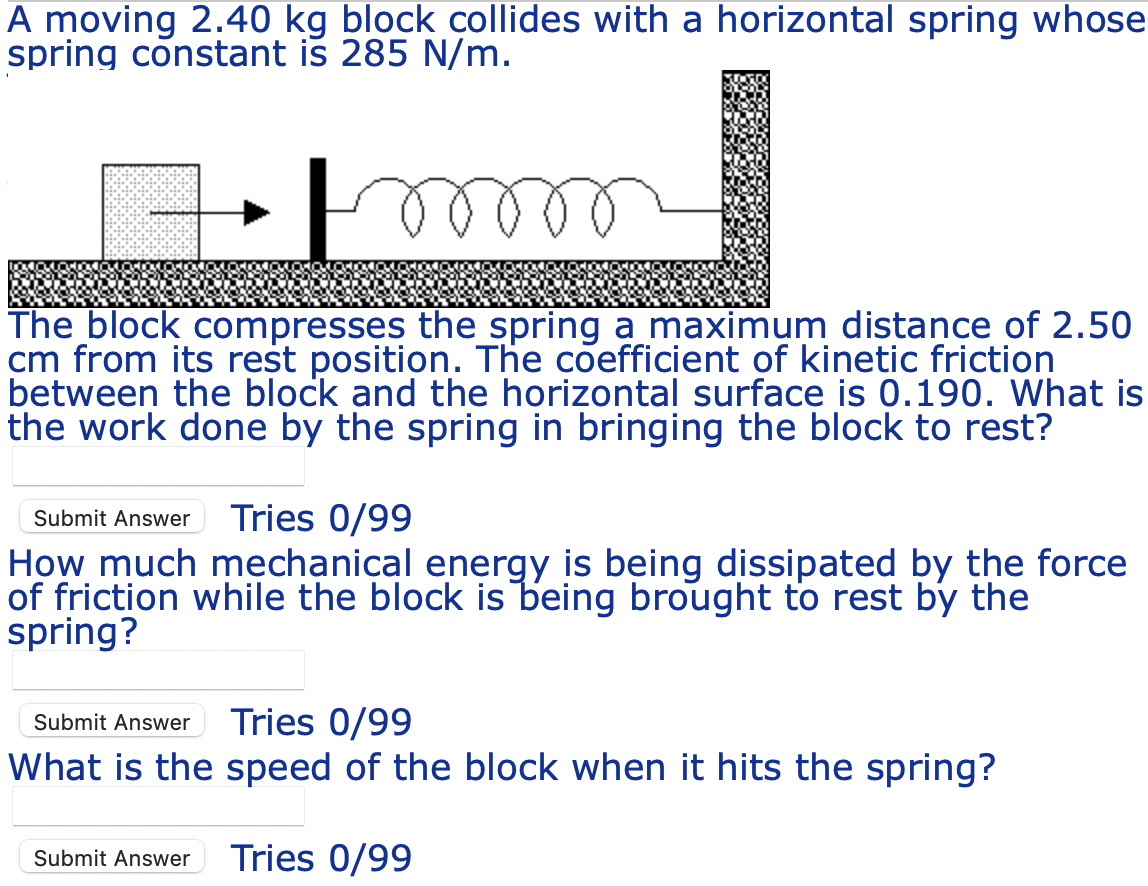 Solved A moving 2.40 kg block collides with a horizontal | Chegg.com