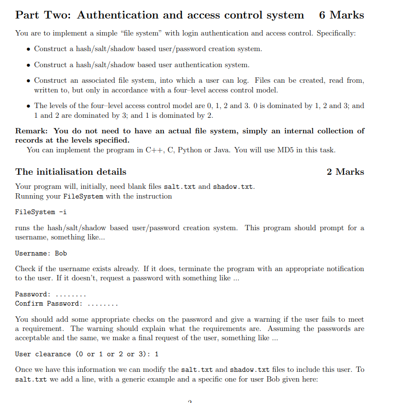 Solved Part Two: Authentication and access control system 6 | Chegg.com