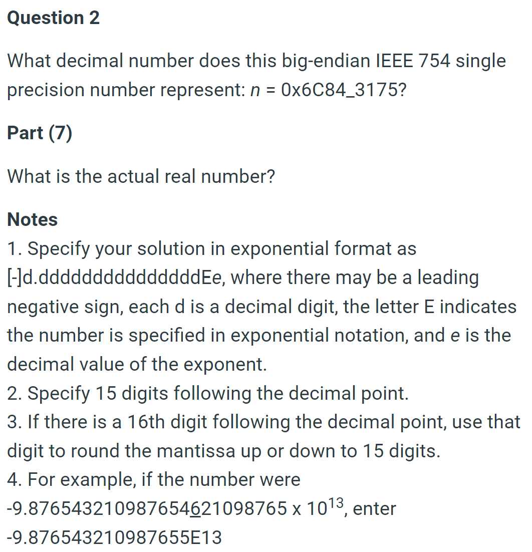 Solved What decimal number does this big-endian IEEE 754 | Chegg.com