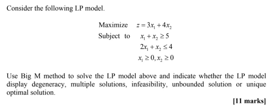Solved Consider the following LP model. Maximize z=3x, + 4x2 | Chegg.com