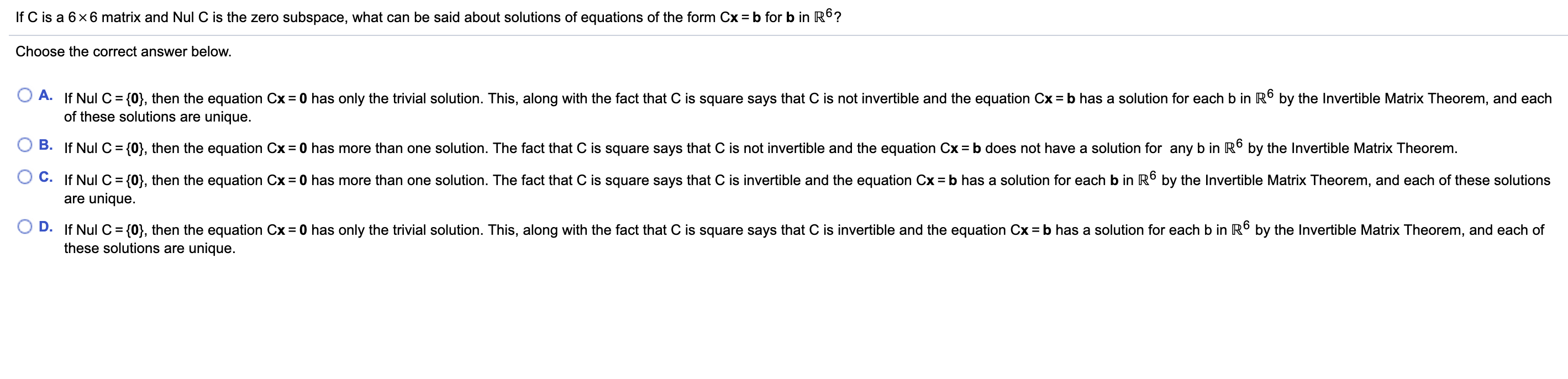 Solved If C is a 6x6 matrix and Nul C is the zero subspace, | Chegg.com