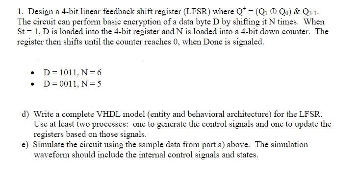 1. Design a 4-bit linear feedback shift register | Chegg.com