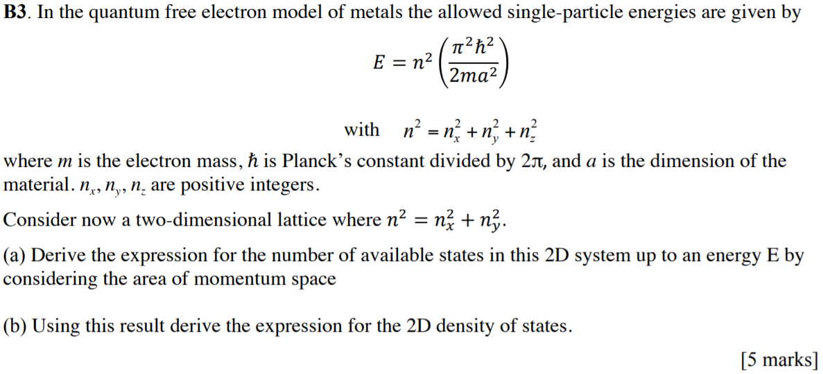 Solved B3. In the quantum free electron model of metals the | Chegg.com