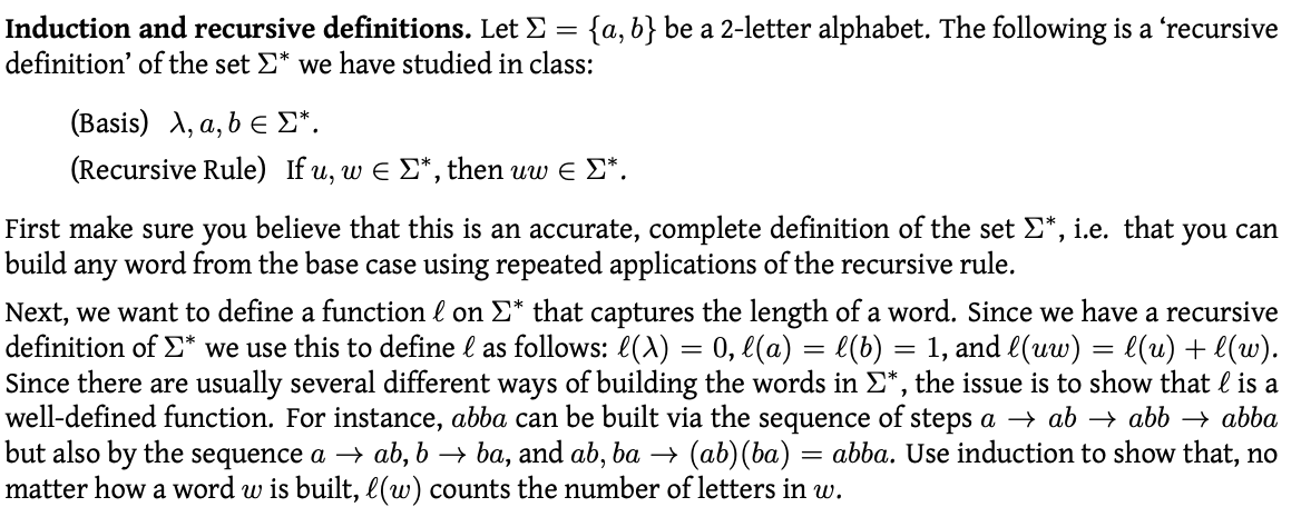 Solved Induction and recursive definitions. Let Σ={a,b} be a | Chegg.com