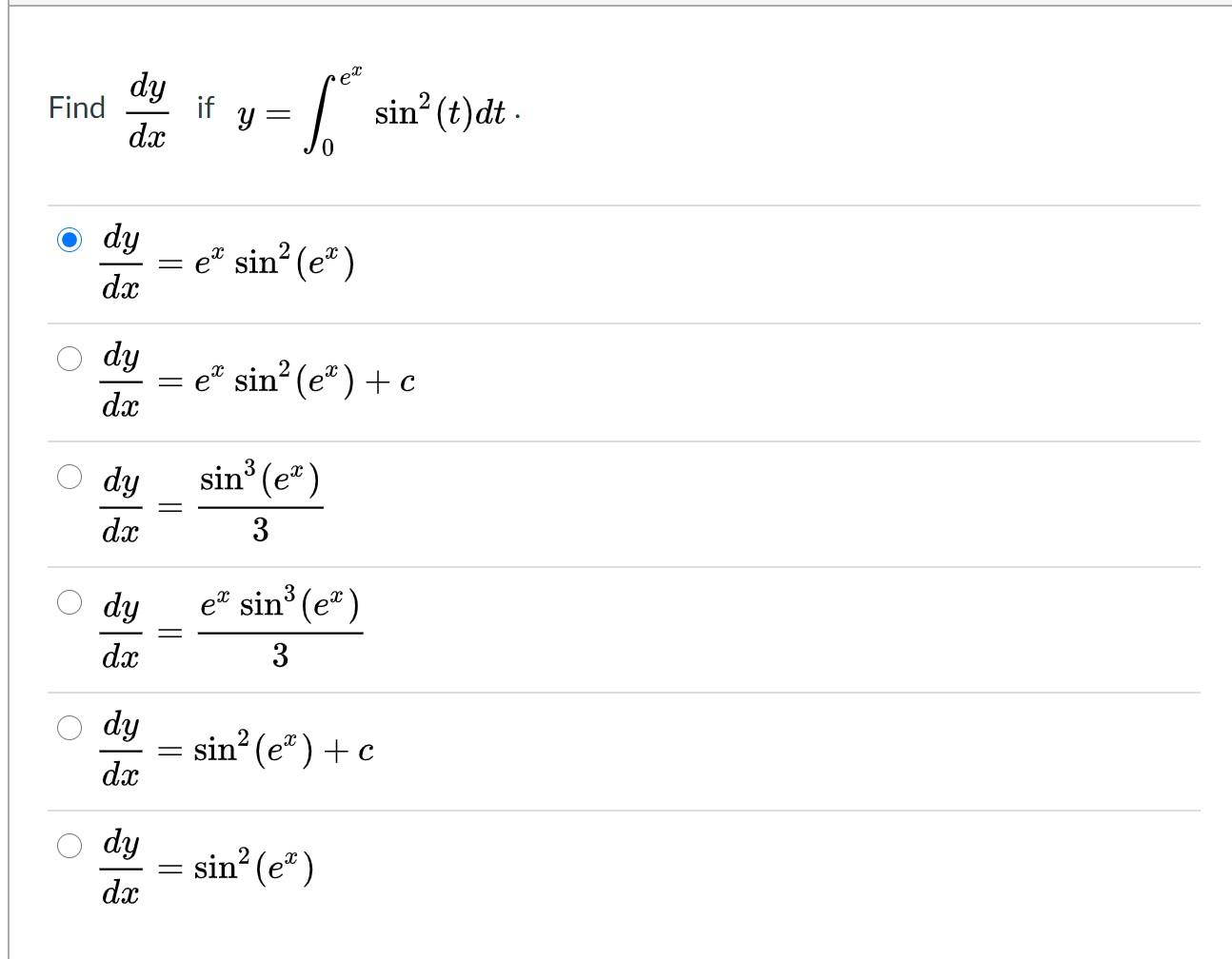 Solved " ex: Find dy dx if Y sin? (t)dt - dy dx et sin? (e") | Chegg.com