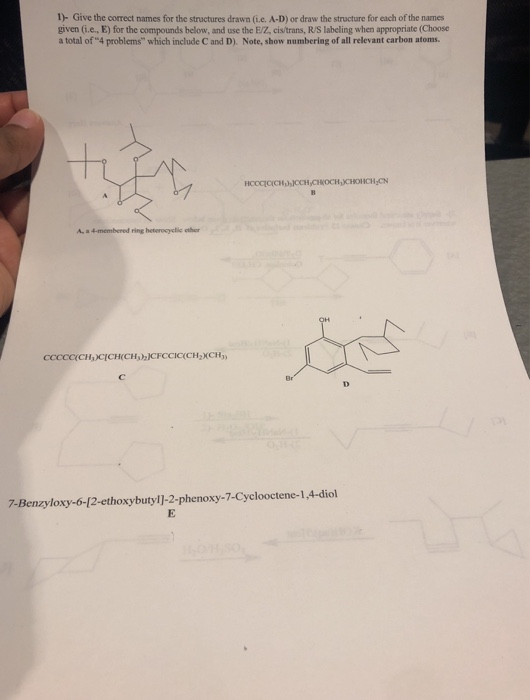 Solved 1- Give the correct names for the structures drawn | Chegg.com