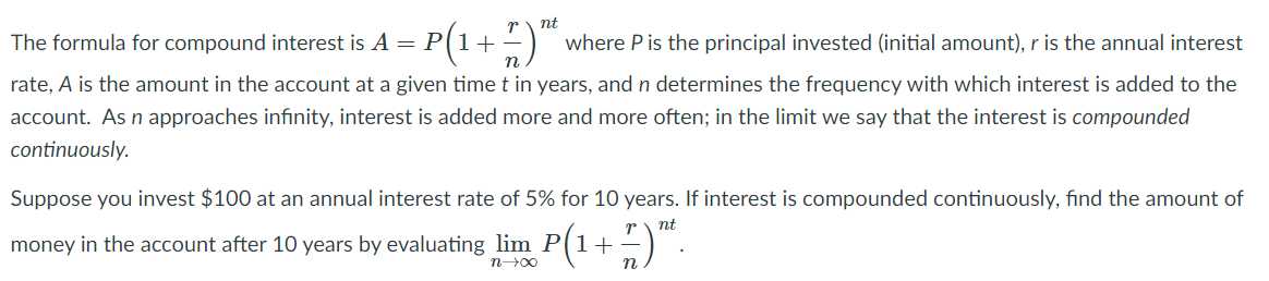 Solved nt The formula for compound interest is A = P(1+) r | Chegg.com