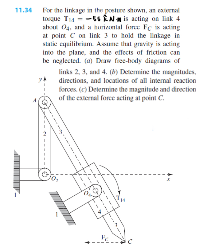 Solved 11.34 For the linkage in the posture shown, an | Chegg.com