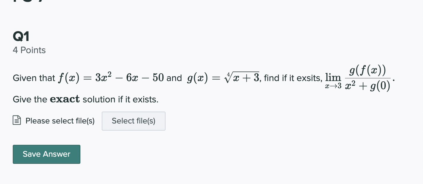 Solved Given that f(x)=3x2−6x−50 and g(x)=4x+3, find if it | Chegg.com