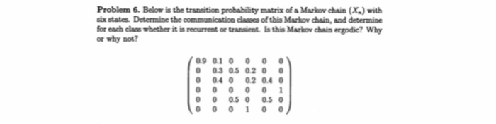 Solved Problem 6. Below is the transition probability matrix | Chegg.com