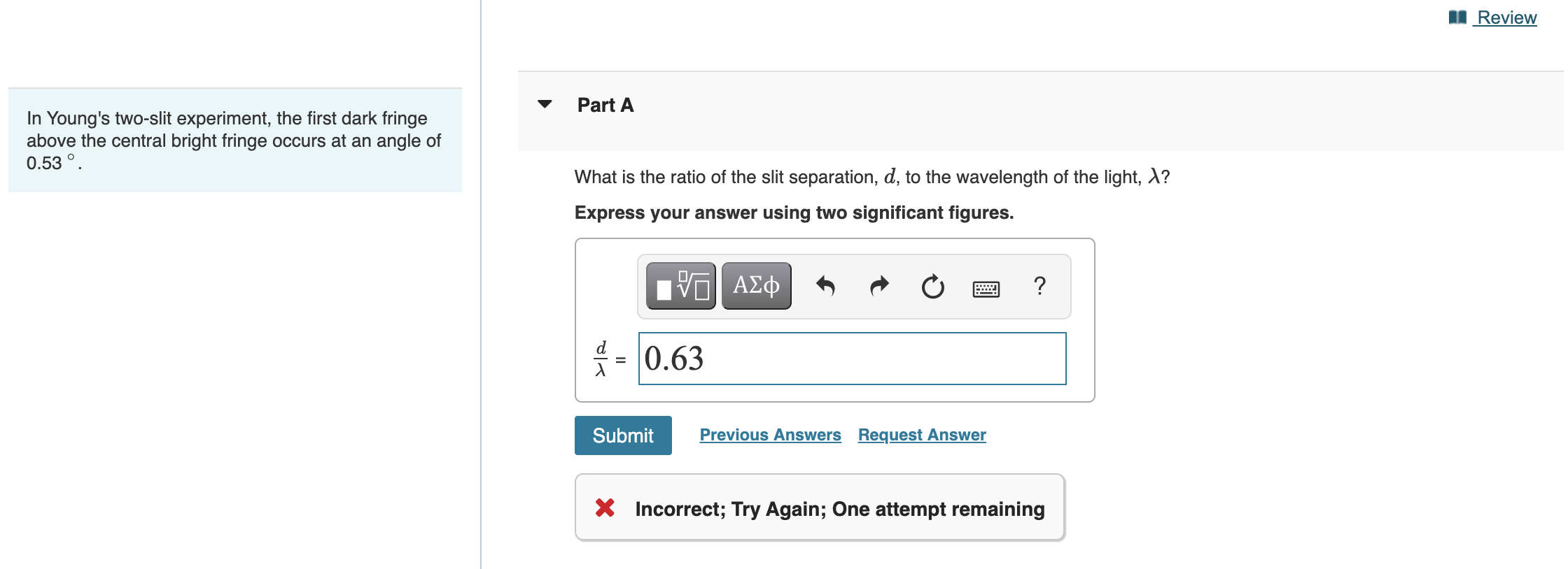 Solved In Young's two-slit experiment, the first dark fringe | Chegg.com