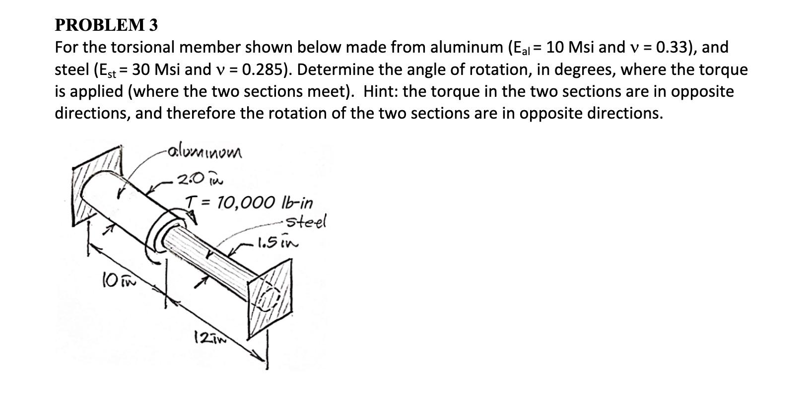 Solved PROBLEM 3 For the torsional member shown below made | Chegg.com