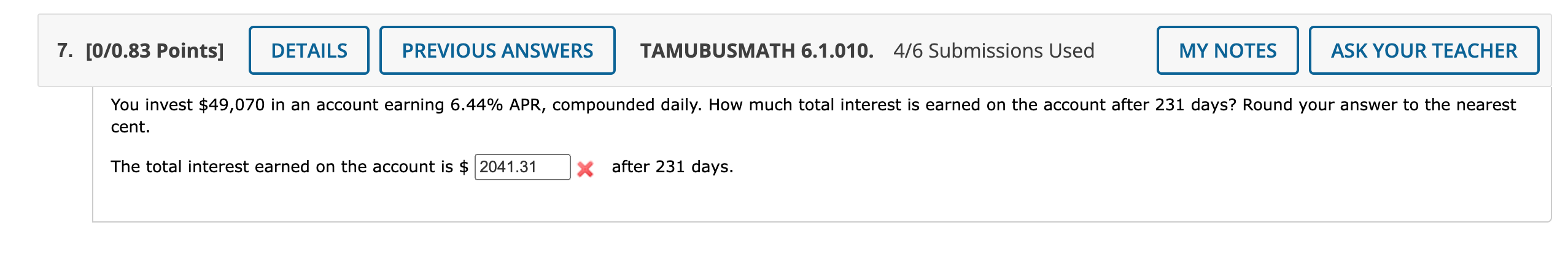Solved 7. [0/0.83 Points] DETAILS PREVIOUS ANSWERS | Chegg.com