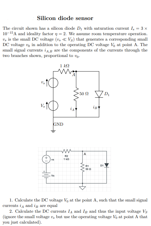 Solved The circuit shown has a silicon diode D1 with | Chegg.com