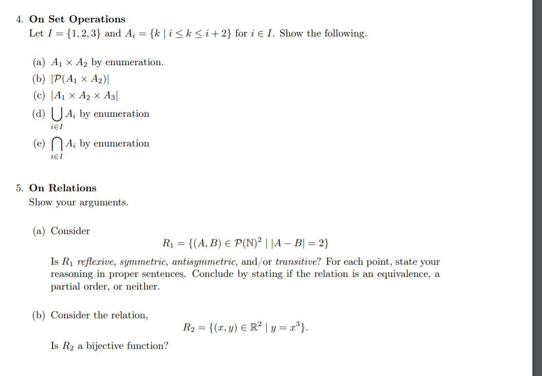 Solved 4. On Set Operations Let I = {1, 2, 3} and A; = {kli | Chegg.com