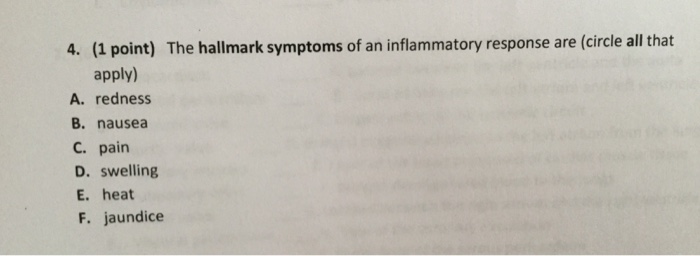 Solved (1 point) The hallmark symptoms of an inflammatory | Chegg.com