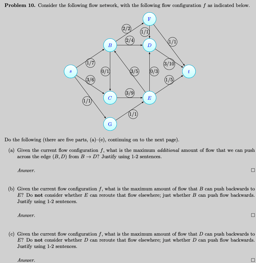 Solved Problem 10. Consider the following flow network, with | Chegg.com