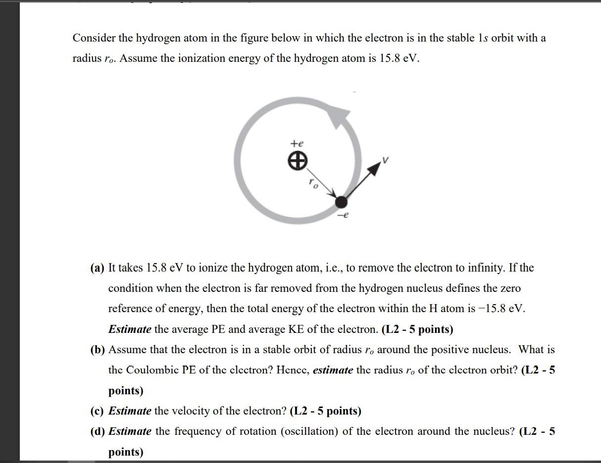 Solved Consider The Hydrogen Atom In The Figure Below In