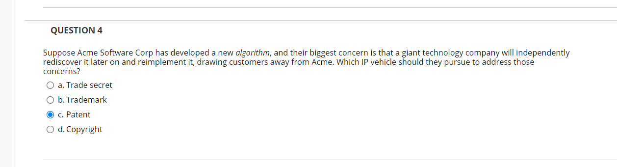 Solved QUESTION 4 Suppose Acme Software Corp has developed a | Chegg.com