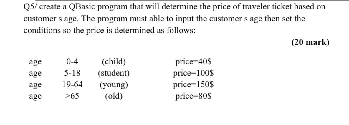 Solved Q5/ create a QBasic program that will determine the | Chegg.com