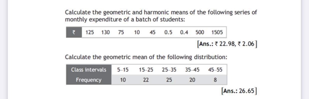 Solved Calculate the geometric and harmonic means of the | Chegg.com