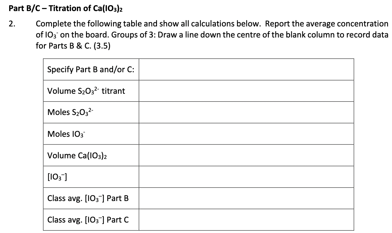 Solved Part A – Standardization of Na2S2O3 A1. Fill and | Chegg.com