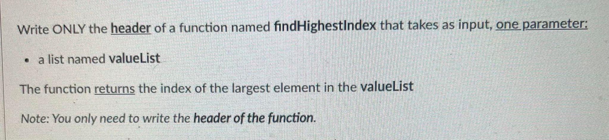 Solved Write ONLY the header of a function named | Chegg.com