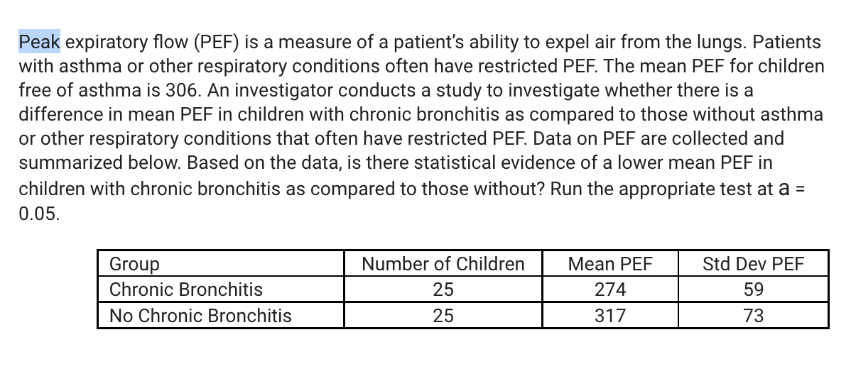 Solved Peak expiratory flow (PEF) is a measure of a | Chegg.com