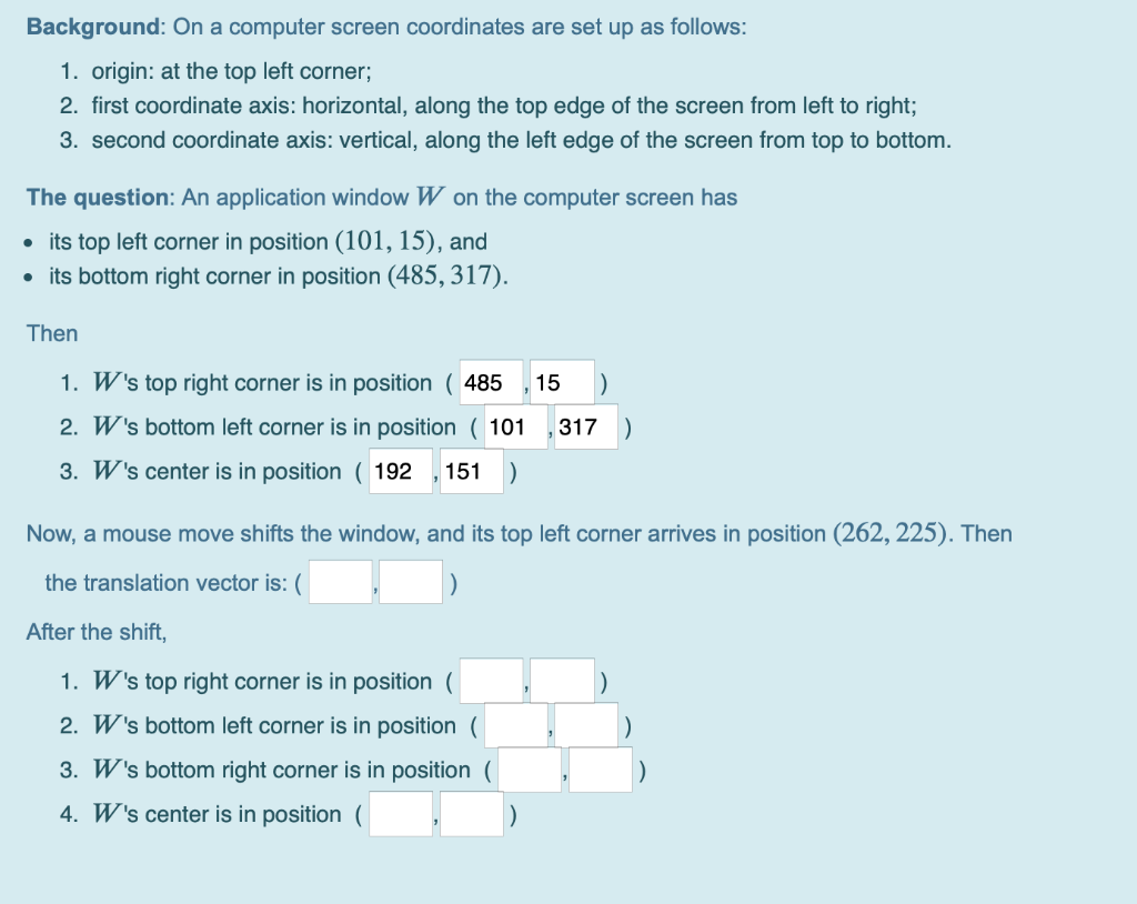 Solved Background: On a computer screen coordinates are set | Chegg.com