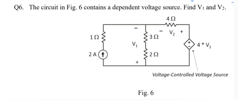 Solved Q6. ﻿The circuit in ﻿Fig. 6 ﻿contains a dependent | Chegg.com