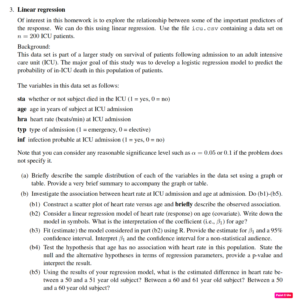 3. Linear regression Of interest in this homework is | Chegg.com