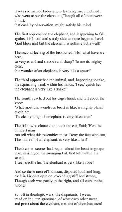 Solved There is a poem called The Blind Men and the | Chegg.com