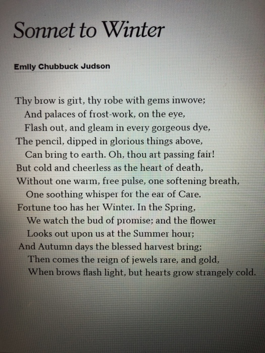 Solved Sonnet to Winter Emlly Chubbuck Judson Thy brow is | Chegg.com