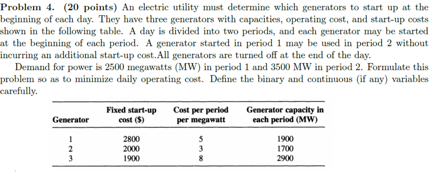 Solved Problem 4. (20 ﻿points) ﻿An electric utility must | Chegg.com