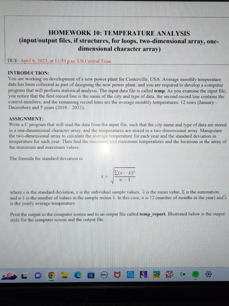 HOMEWORK 10: TEMPERATURE ANALYSIS (input/output | Chegg.com