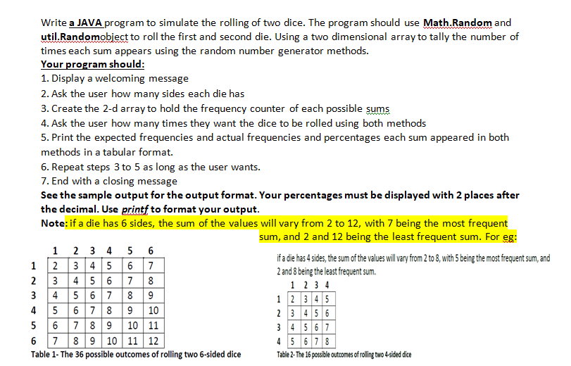 Solved Write A Java Program To Simulate The Rolling Of Two