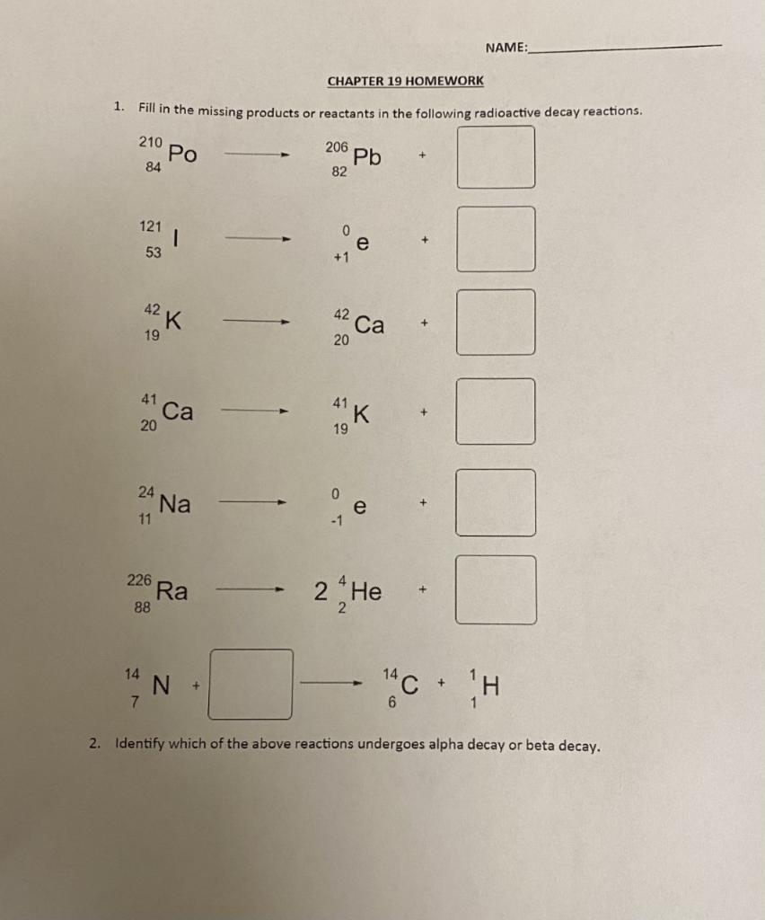 Solved 1. Fill in the missing products or reactants in the | Chegg.com
