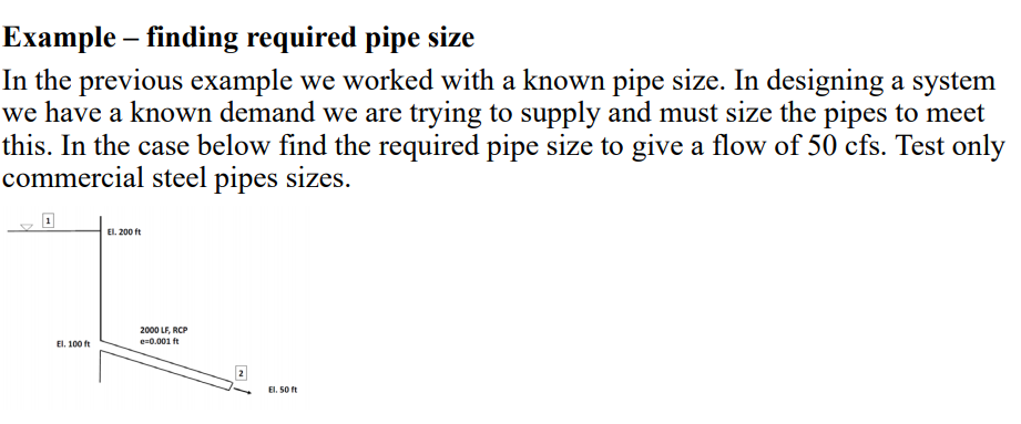Solved Example – finding required pipe size In the previous | Chegg.com