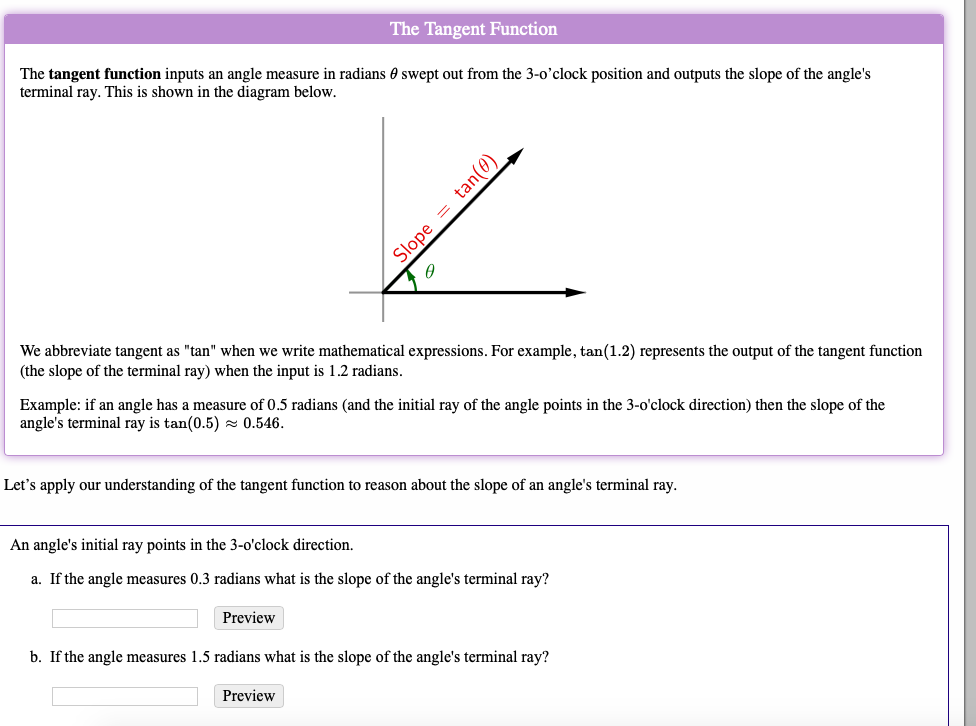 Solved The Tangent Function The tangent function inputs an | Chegg.com