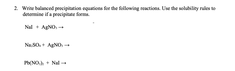Solved 2. Write balanced precipitation equations for the | Chegg.com