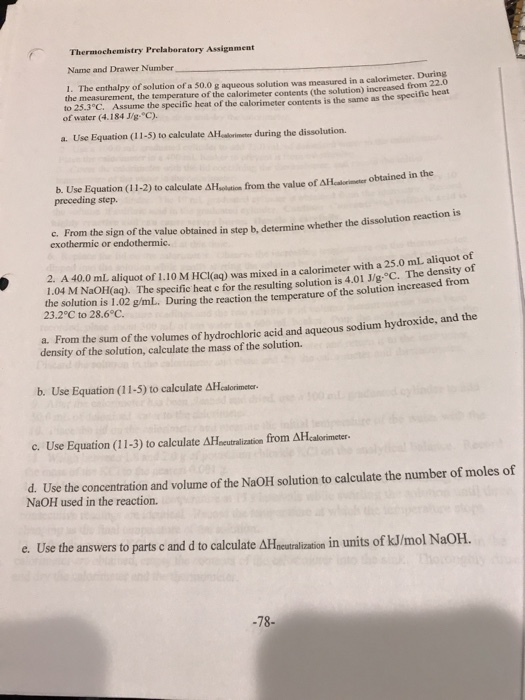 Thermochemistry Prelaboratory Assignment Name and | Chegg.com