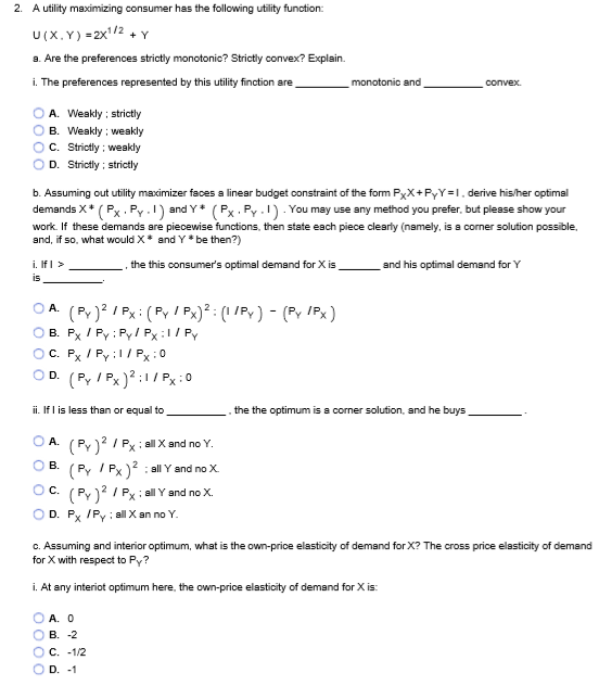 Solved 2 A Utility Maximizing Consumer Has The Following