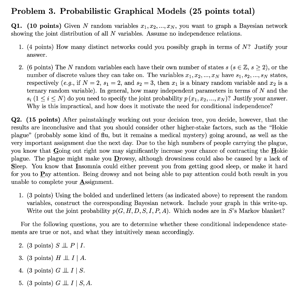 Problem 3. Probabilistic Graphical Models (25 points | Chegg.com Problem 3. Probabilistic Graphical Models (25 points | Chegg.com